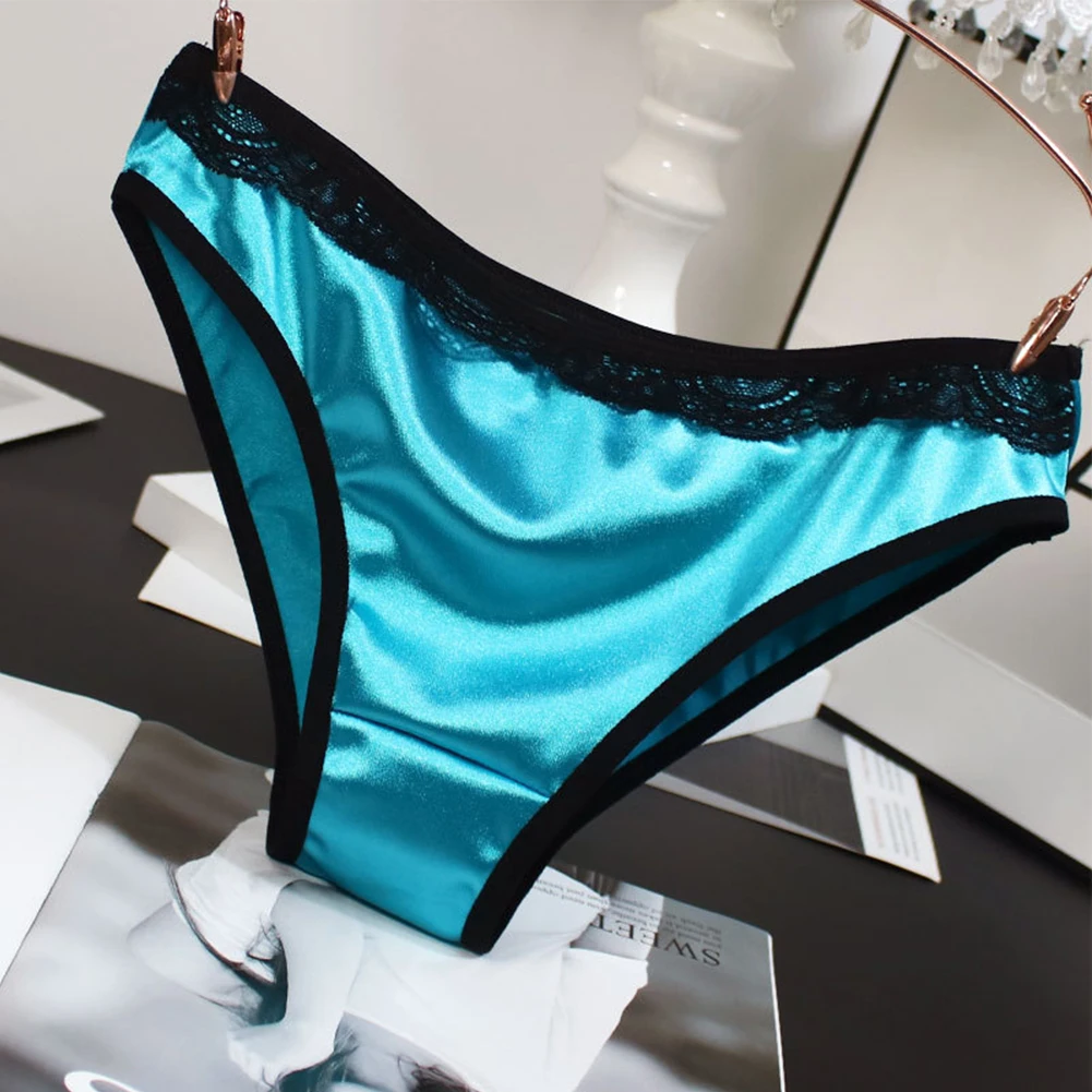 Underwear Women Sexy Satin Seamless G-String Thongs Lace Crotch Cotton ...
