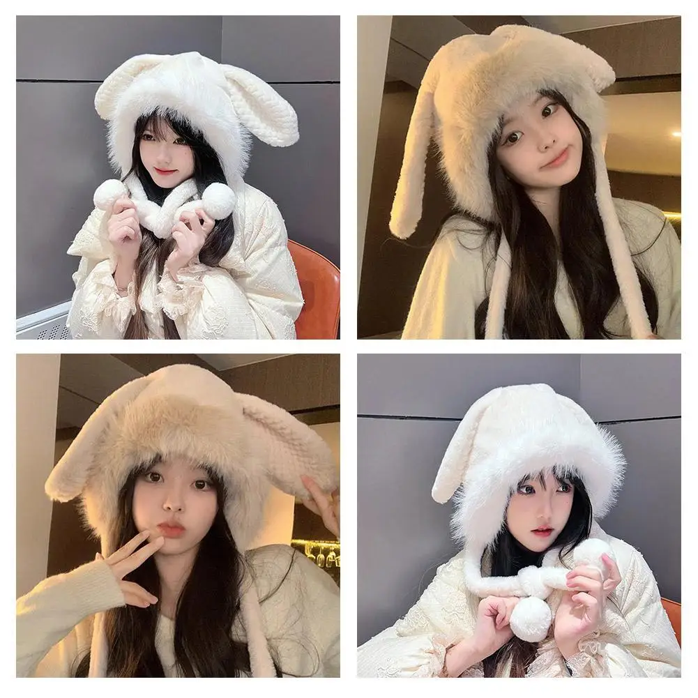 Cute Rabbit Women Plush Beanie Sweet Girl Ear Protection Hat Winter ...