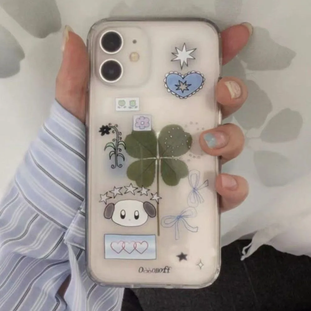 Корейский чехол для телефона Ins Four Leaf Clover Puppy для Samsung A16 A06 A55 A35 A25 A15 A05 ...