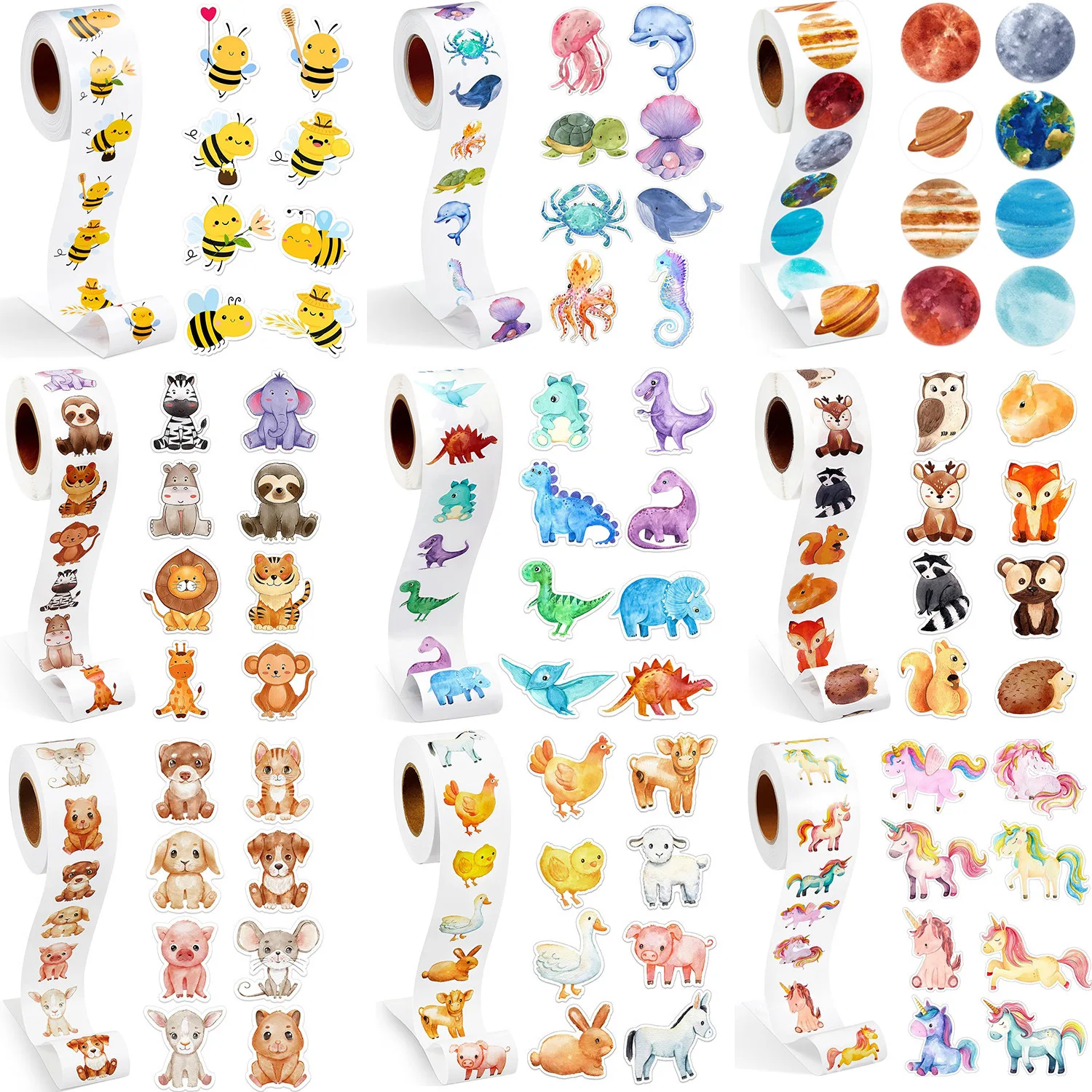 50-500pcs Cartoon Farm Zoo Animals Stickers Decoration Reward DIY ...