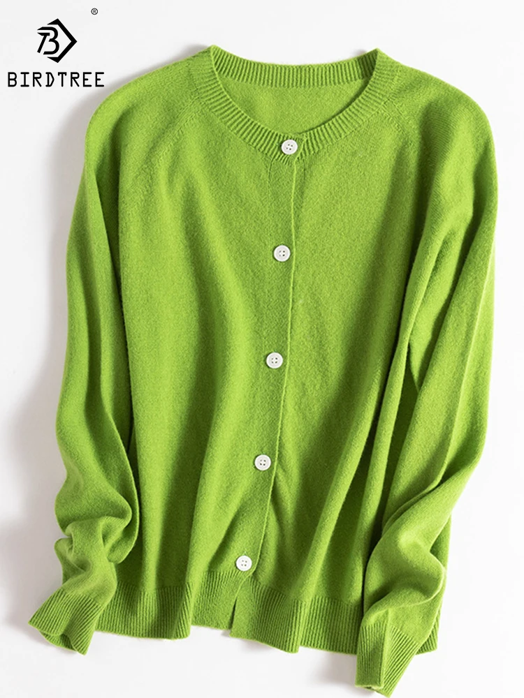 Birdtree-100-Wool-Cardigan-Sweater-Round-Neck-Solid-Color-Casual-Simple ...