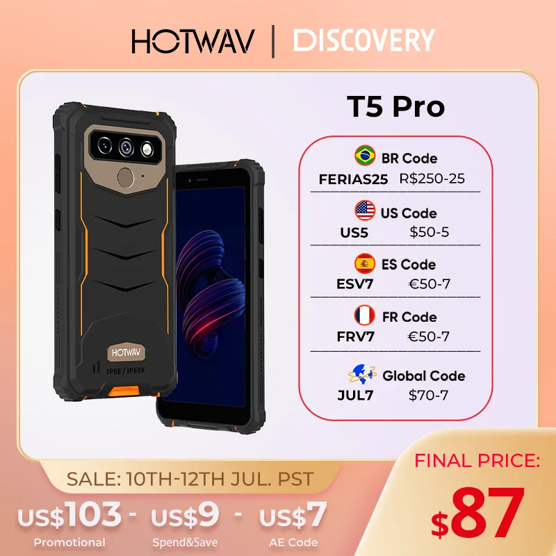 HOTWAV T5 Pro 4G wytrzymały smartfon Android 12 OS MTK6761 6.0 ekran Cal 4GB 32GB 7500mAh ...