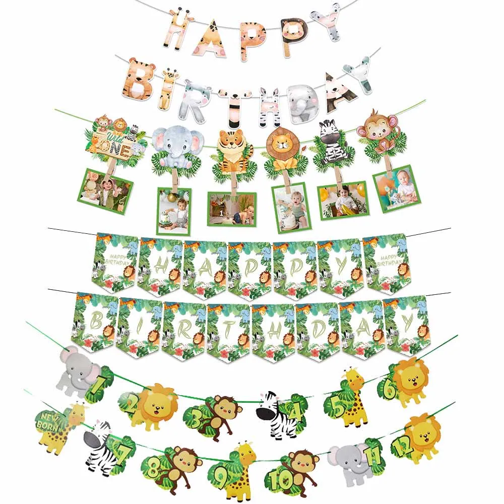Forest-Animal-Birthday-Banner-Jungle-Zoo-Theme-Happy-Birthday-Party ...