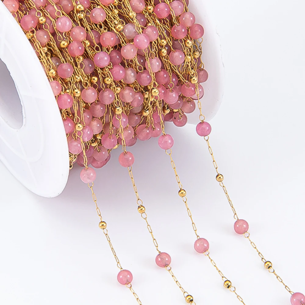 2meters-1meter-Stainless-Steel-Crystal-Bead-Chain-Round-Natural-Stone ...