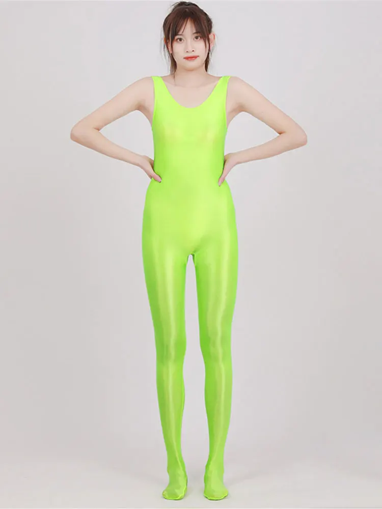 Sexy Women Shiny Smooth Jumpsuit Sleeveless Shapewear Oil Gloosy Sexy ...