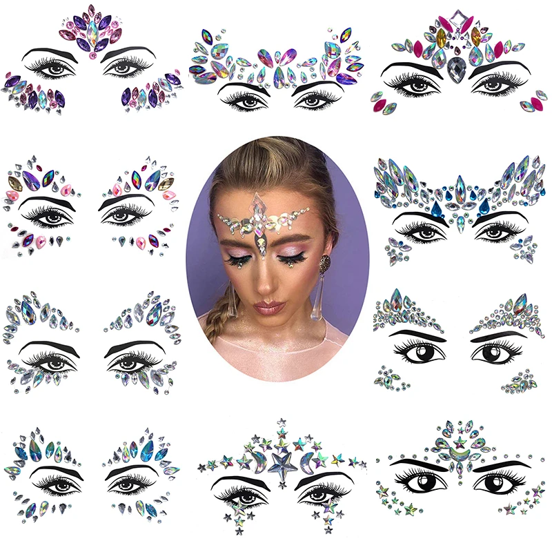 DIY 3D Shiny Crystal Face Sticker Tattoo Music Festival Rhinestone ...