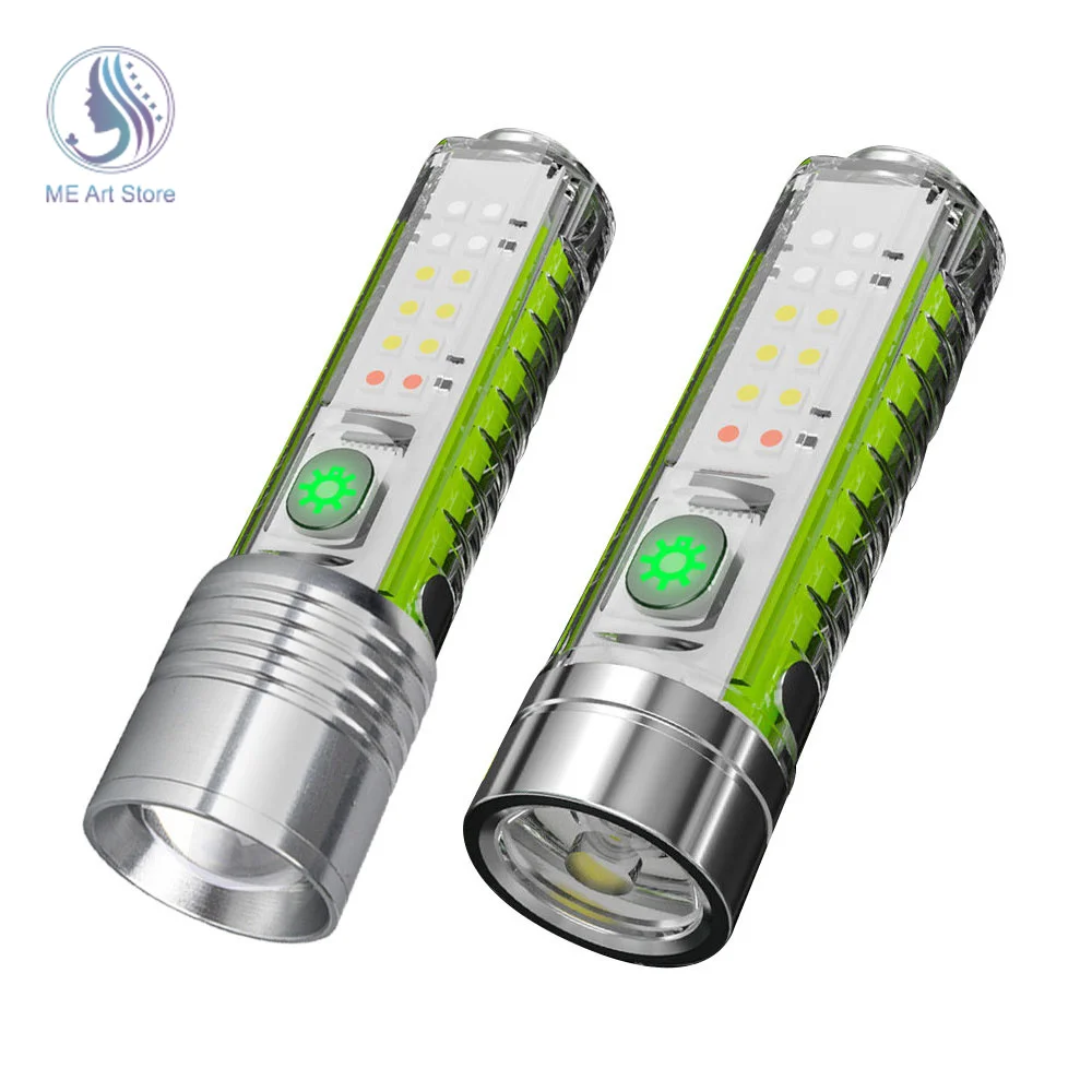 Super Bright Led Flashlight With White Red Blue Purple Side Light And ...