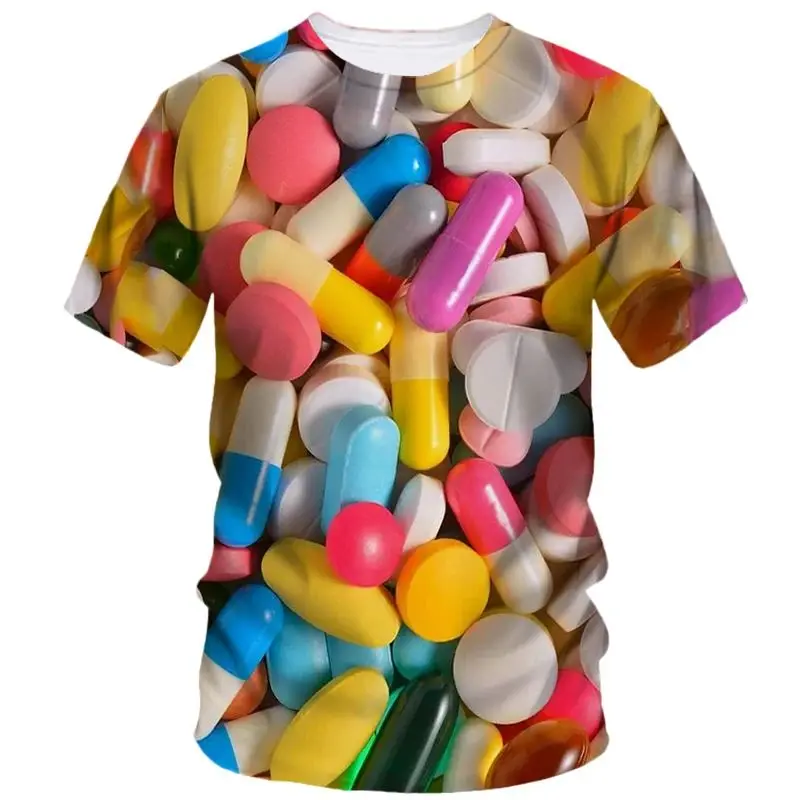Summer Men 3d Printed Hip Hop Pill Capsule T-Shirt Fun O Neck Short ...