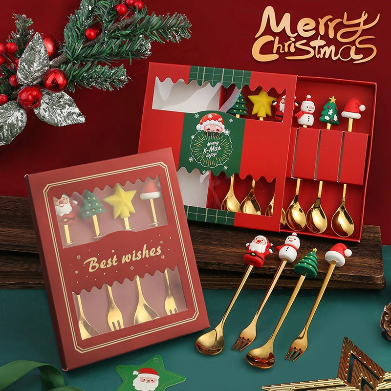 4PCS-6PCS-Christmas-Gift-Cutlery-Spoon-Fork-Set-Elk-Christmas-Tree ...