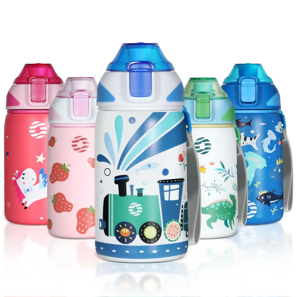 Fjbottle-Kids-Drinking-Bottle-Stainless-Steel-400ML-1-Click-Opening-BPA ...