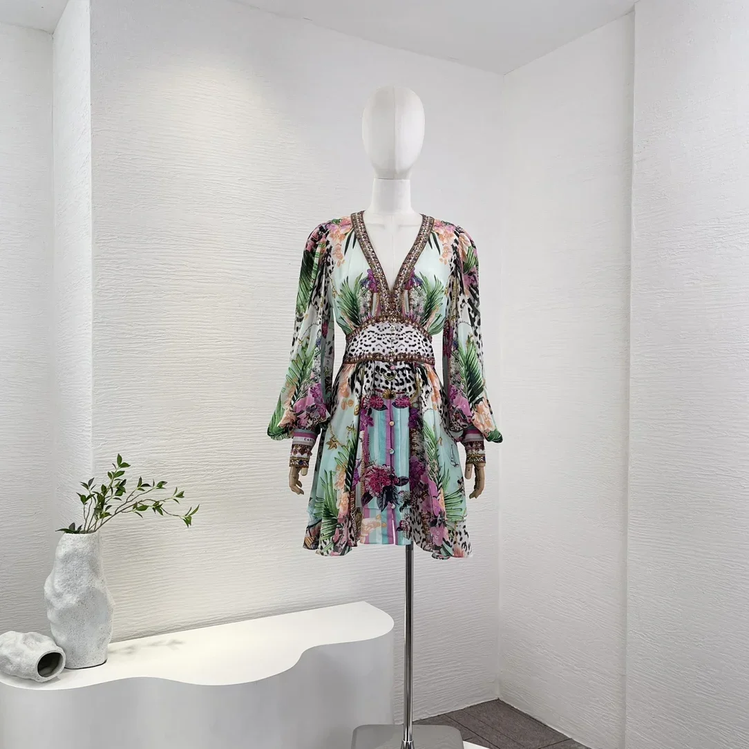 Vestido-de-seda-con-estampado-Animal-para-mujer-prenda-de-manga-larga ...