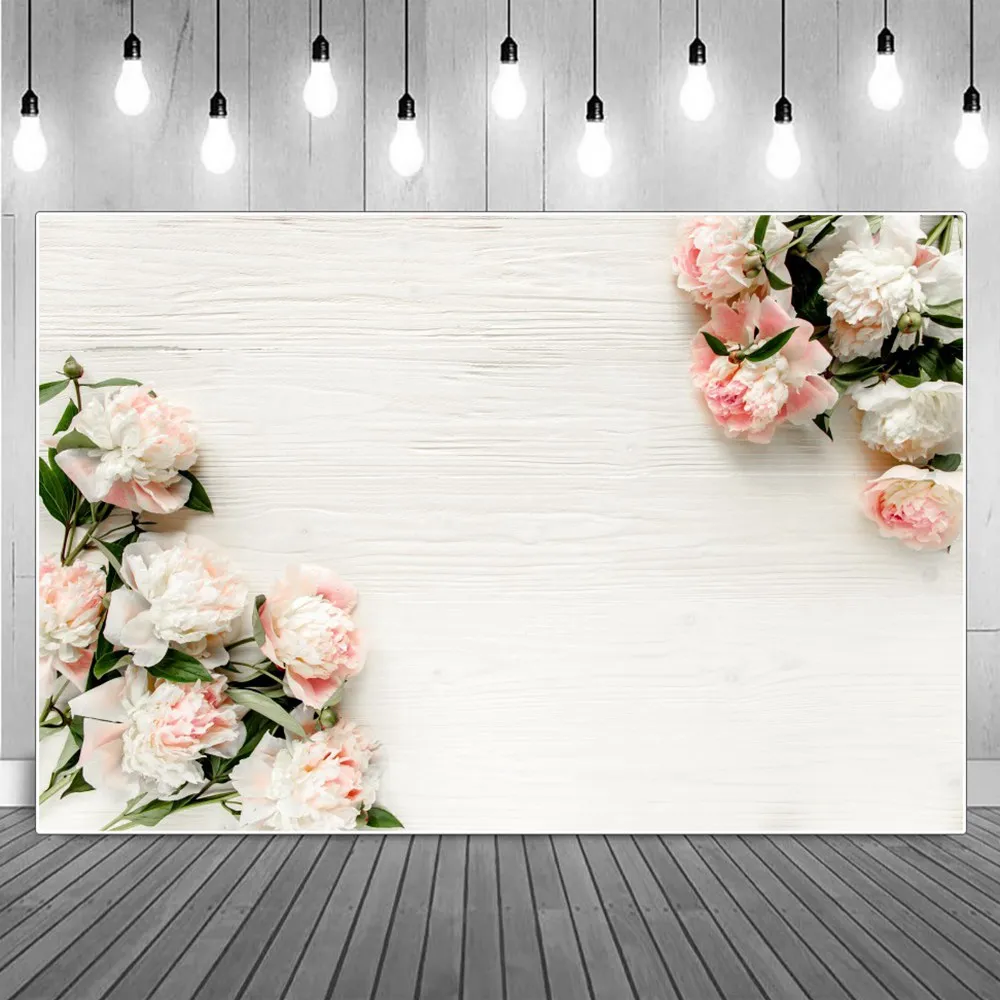 White Wooden Board Flower Peony Photography Backdrops Custom Girls ...