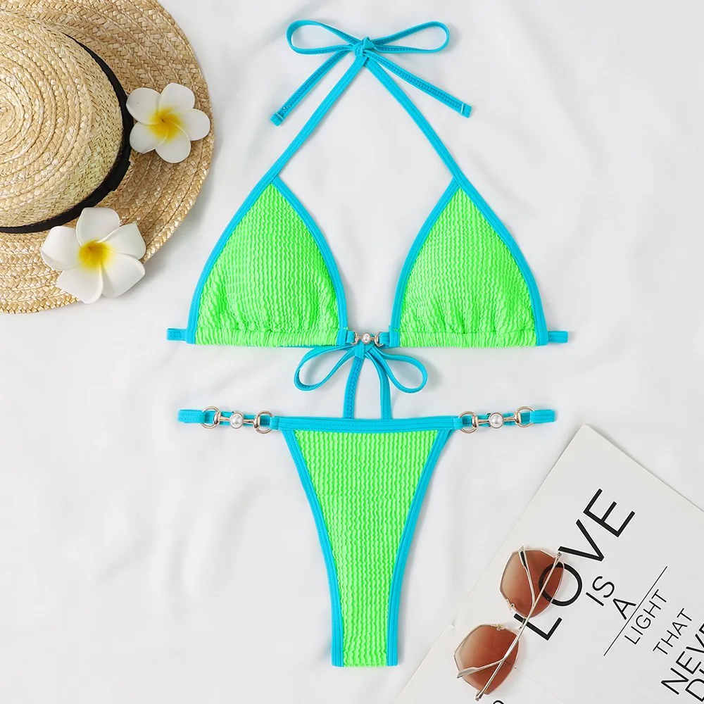 Sexy Neon Micro Swimwear Thong Bikini 2024 Women Two Pieces Swimsuits ...