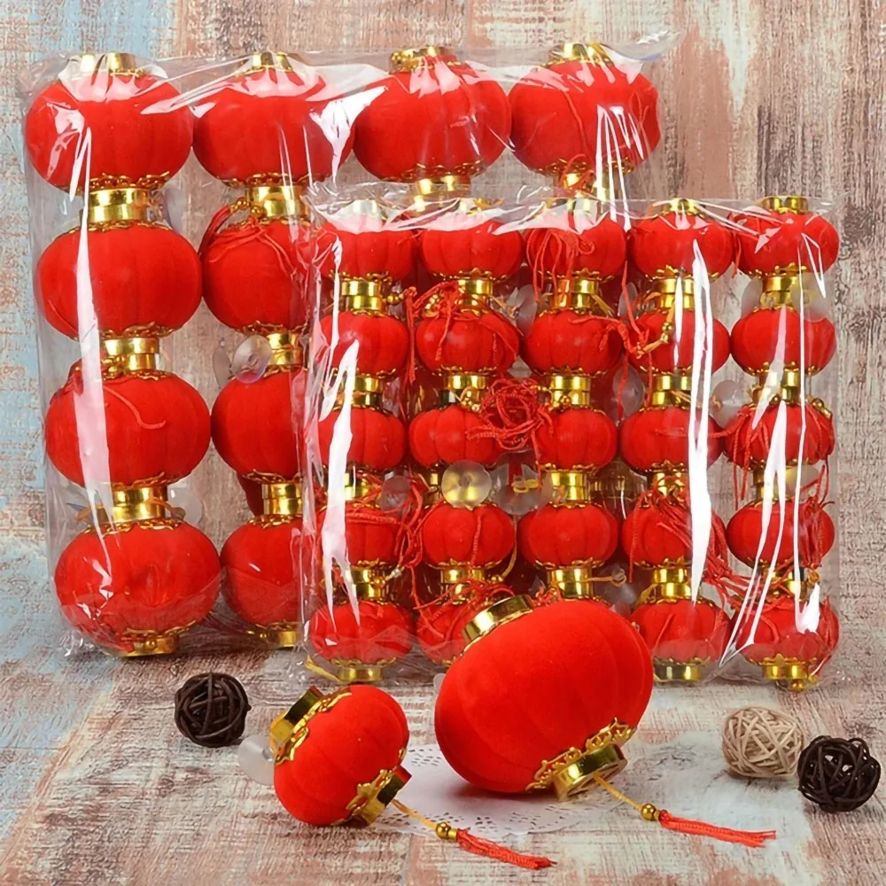 30Pcs 3/3.8cm Small Red Lanterns DIY Mini Flocking Lucky Hanging ...