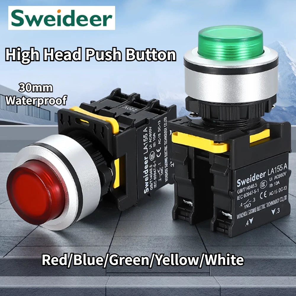 Switches-High-Head-Button-30mm-Waterproof-Momentary-Reset-Self-Locking ...