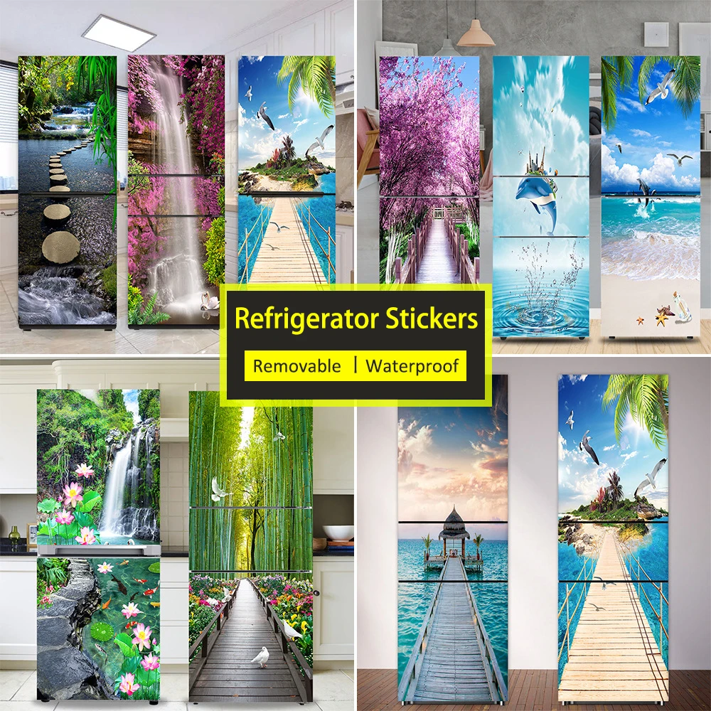 Seaside Beach Fridge Sticker Full Door Cover Self Adhesive Forest ...