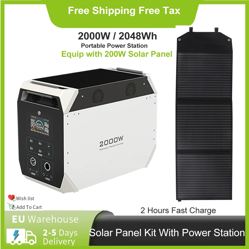 Portable Power Station 2000W 2048Wh Solar Generator 1000W With Solar ...