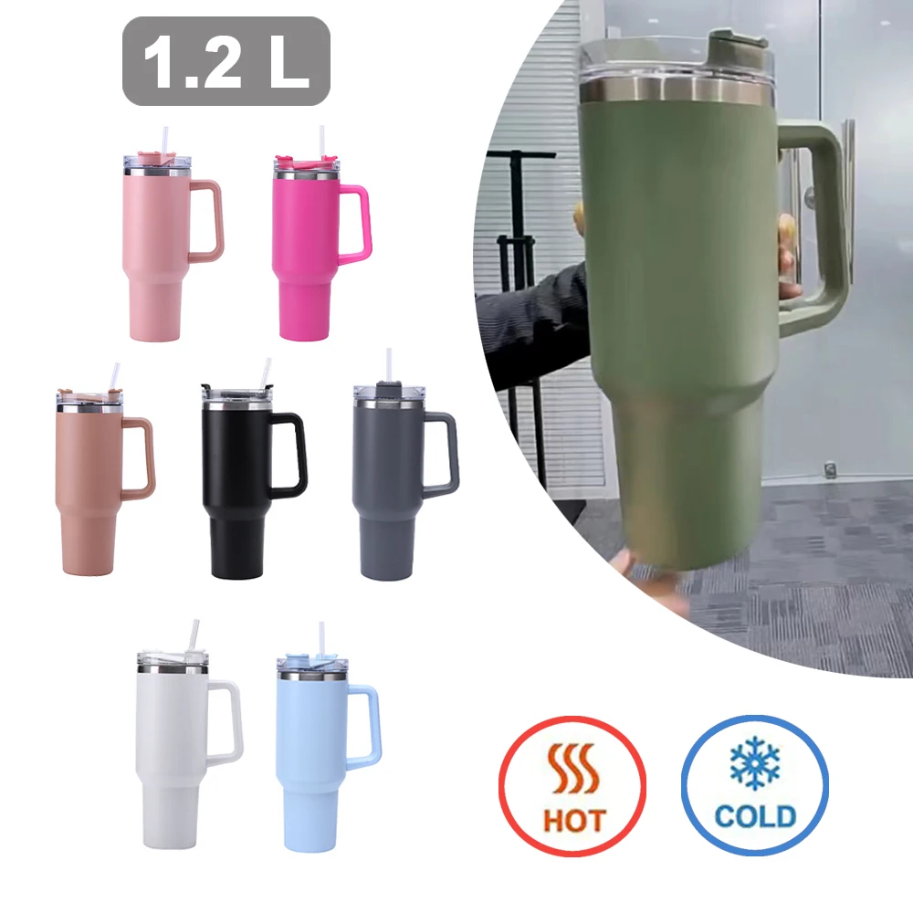 손잡이가 있는 텀블러 스테인리스 스틸 머그 컵 40oz 뚜껑 포함 단열 텀블러 커피 텀블러 보온병 차가운 맥주 자동차 컵
