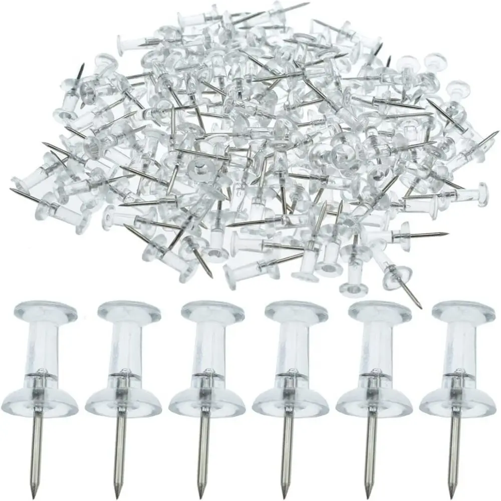 100pcs Clear Transparent Push Pins New Plastic Map Chart Drawing Pins ...
