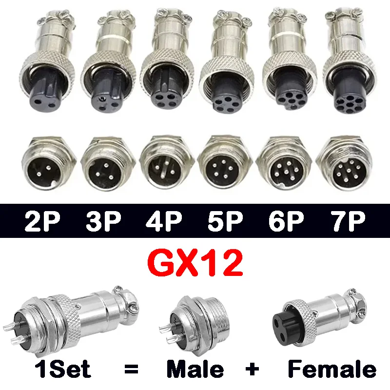 5Pcs GX12 Connector Nut Type 2/3/4/5/6/7 Pin Male Female 12mm Circular ...