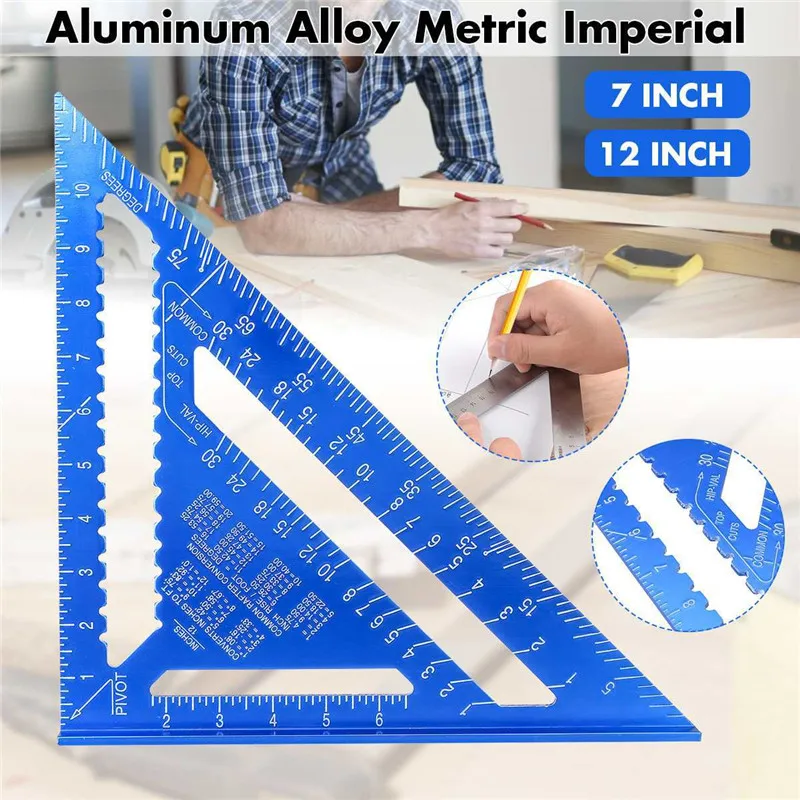 7/12inch Triangle Ruler Aluminum Alloy Angle Protractor Speed Metric ...