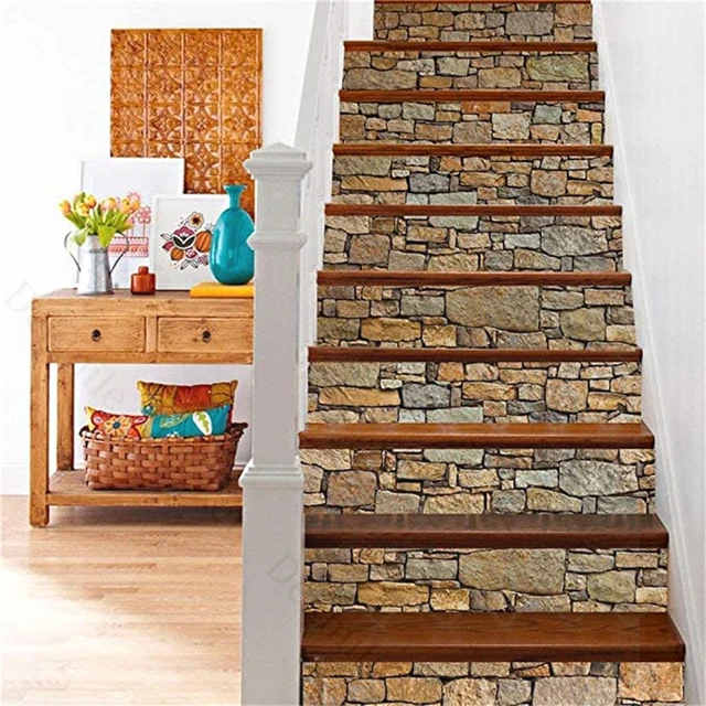 Wood Stair Risers With Brick Wall