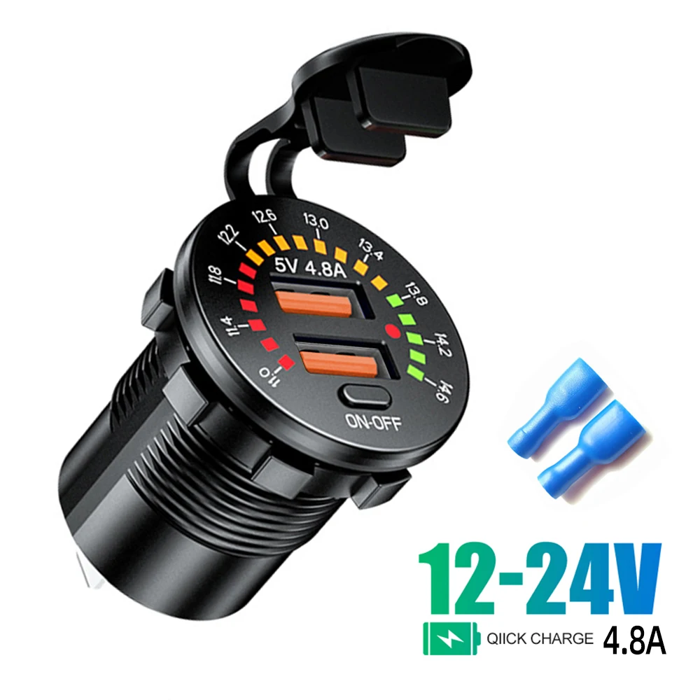 Car-Charger-Dual-USB-QC-3-0-36W-12V-24V-Waterproof-PD-Outlet-Fast ...