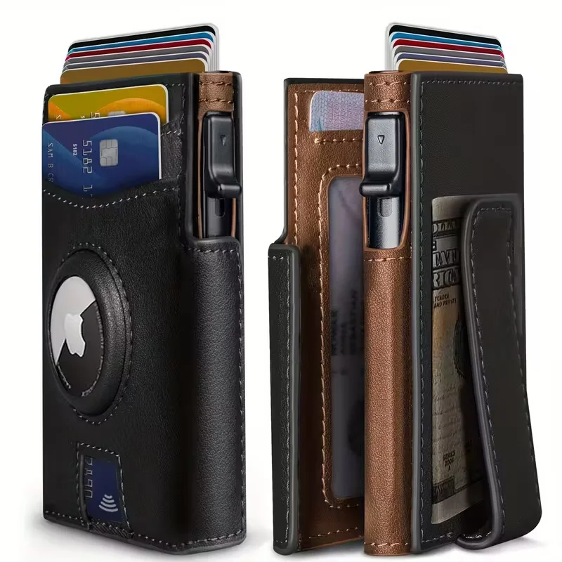 Ultra-Thin Magnetic Flip Wallet with Airtag Slot RFID Blocking Bifold ...