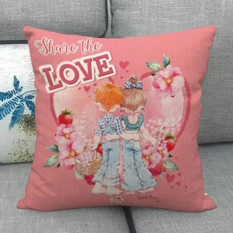 Sarah-Kay-Pillowcase-Home-Textile-Cotton-Linen-Fabric-45x45cm-One-Side ...