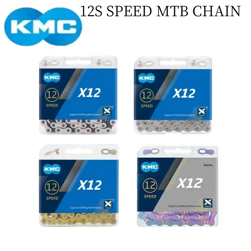 KMC-X12 Estrada MTB Bike Chain com botão mágico, prata, preto, ouro ...