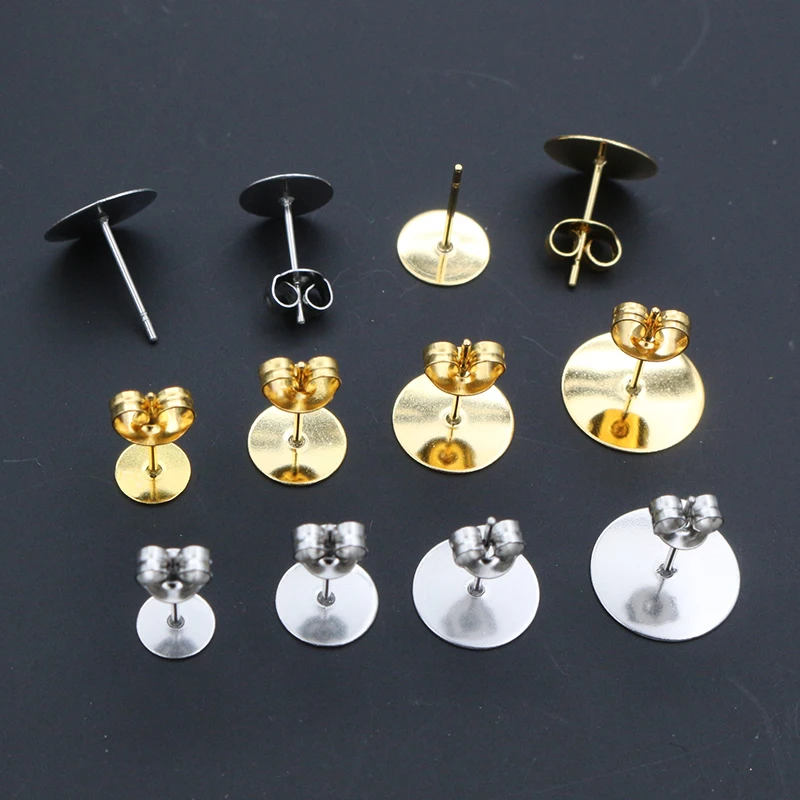 50-100pcs/lot Gold Stainless Steel Earring Post Base Studs Blank Pins ...