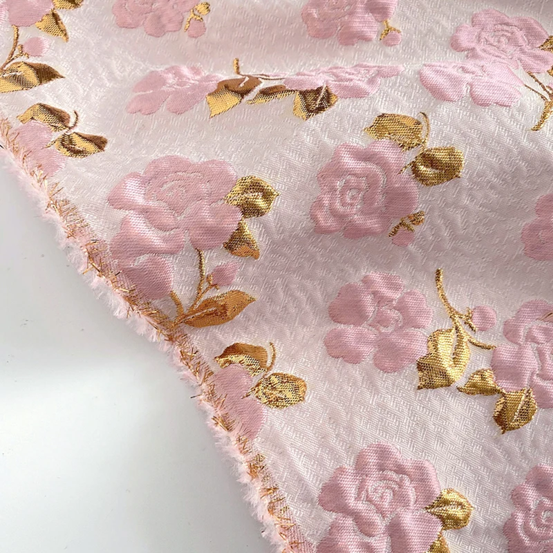Home-DIY-Fashion-Clothes-Material-Pink-Rose-Flower-Gold-Leaf-Dyed ...