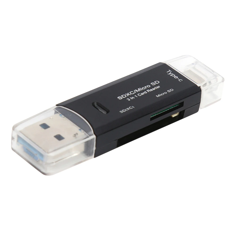 SD/SDXC TF/Mirco-SD Memory Card Reader USB2.0 A+Micro-USB+Type-C 3in1 ...