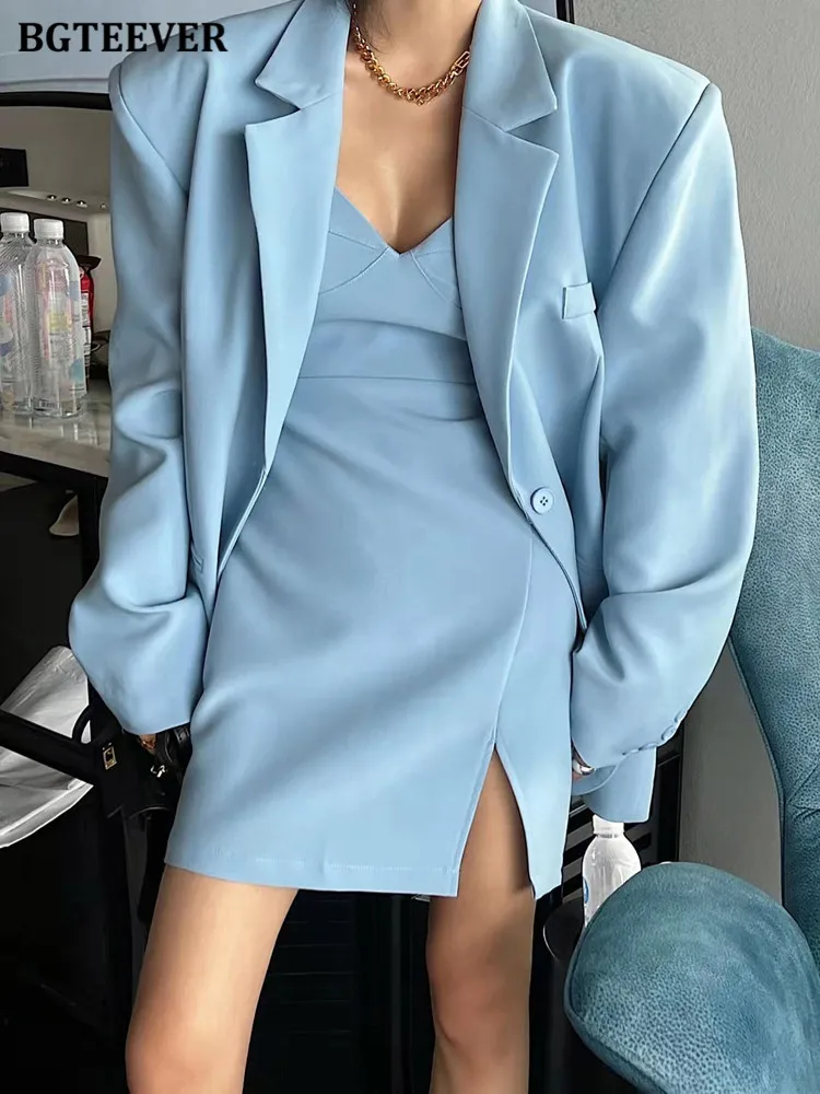 Bgteever Spring Ladies Dress Suit Oversized Blazer & V-neck Split ...