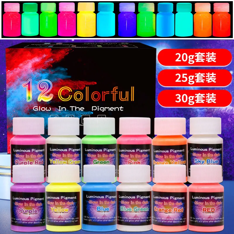 12Colors Fluorescent Paints Set Luminous Powder Glow In The Dark ...