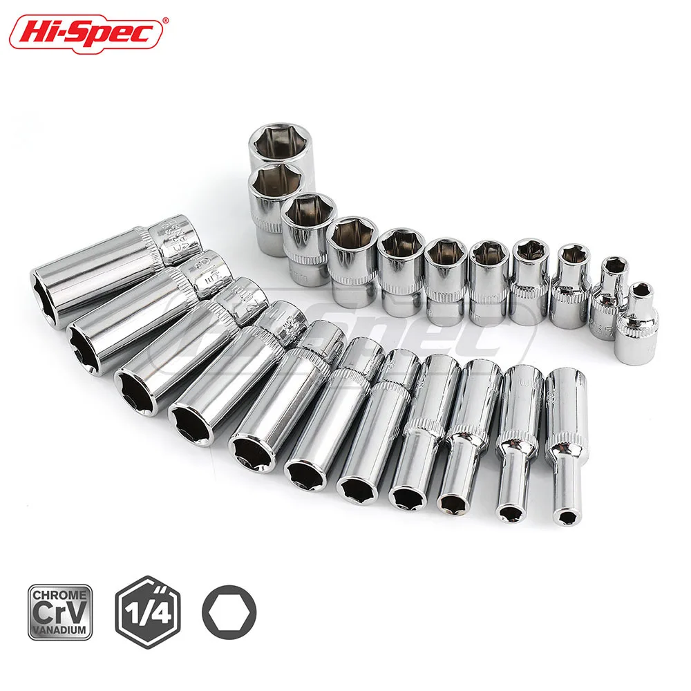 1-4-Drive-Socket-Set-6-Point-Short-Long-Deep-Sockets-CRV-Socket-Wrench ...