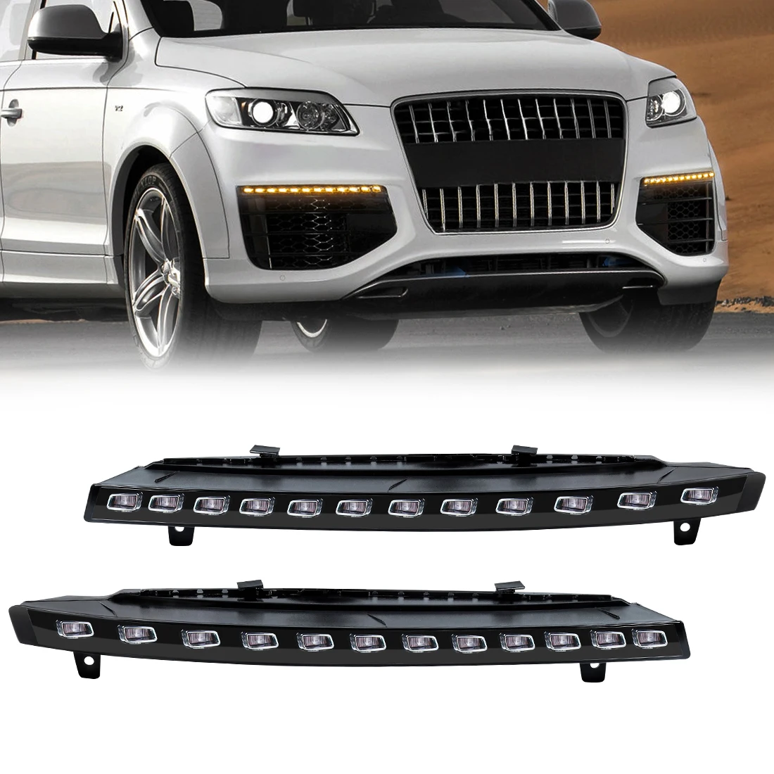 2pcs Front Bumper Grille Light For Audi Q7 2010-2015 LED Driving Light ...