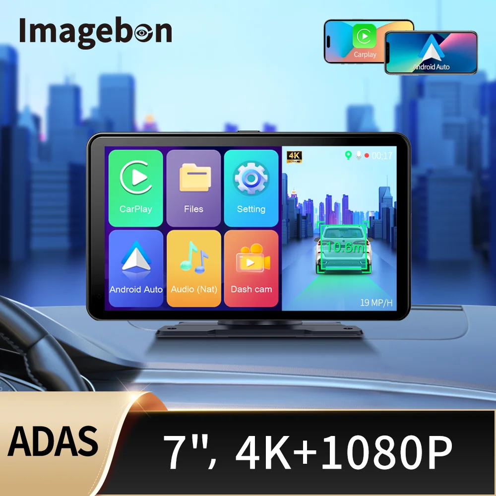Imagebon H16 Pro 7인치 4K Carplay 및 Android 자동 자동차 DVR WiFi 블루투스 AUX 대시 캠 ...