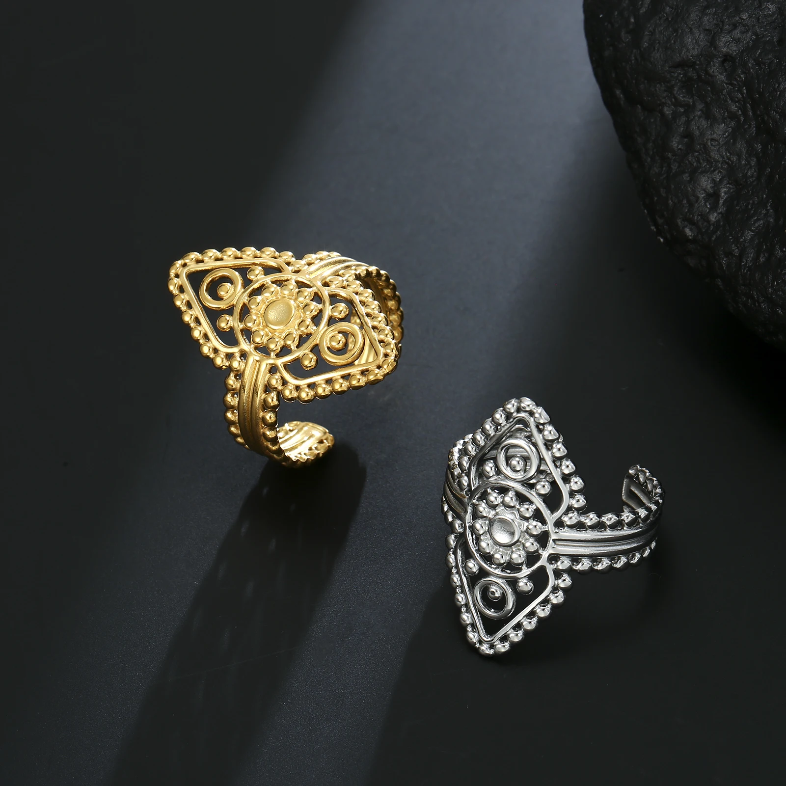 Skyrim Vintage Luxury Stainless Steel Ring Women Gold Color Open Finger ...