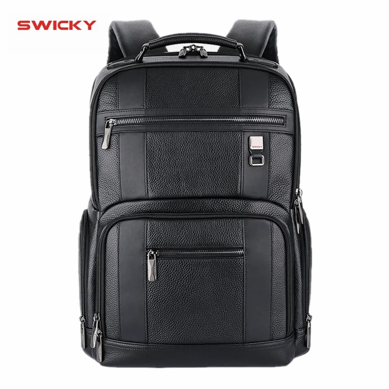 SWICKY Male Real cowhide fashion business casual travel waterproof 15.6 ...