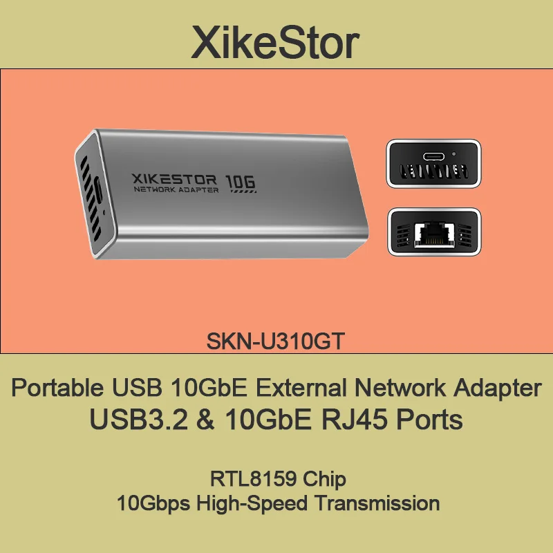 XikeStor Portable USB Network Card RTL8159 Chip USB3.2 & 10GbE RJ45 ...