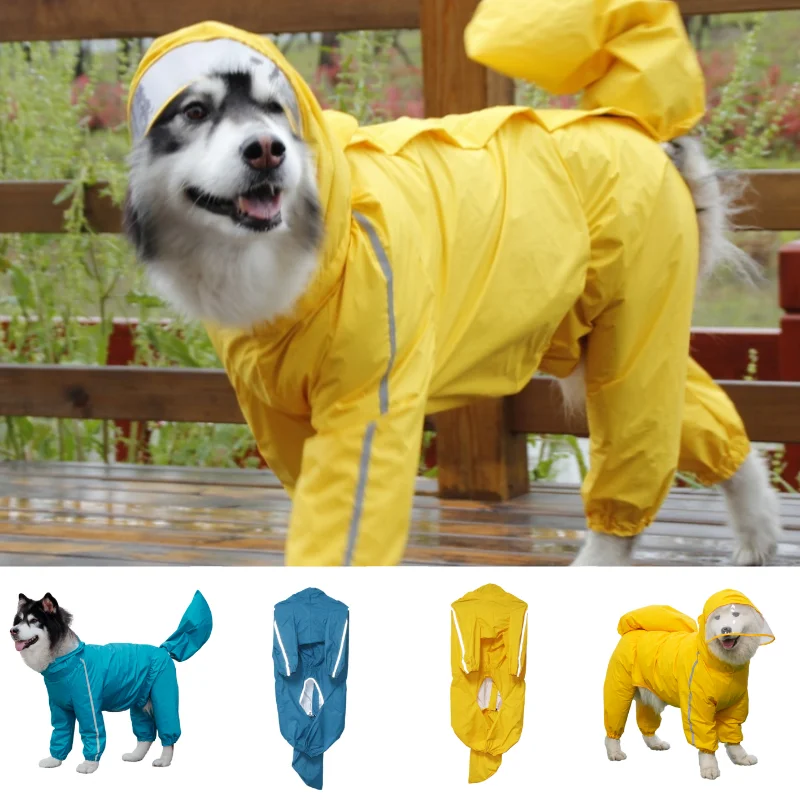 Dog-Raincoat-Pet-Waterproof-Transparent-Hooded-Reflective-Stripe ...
