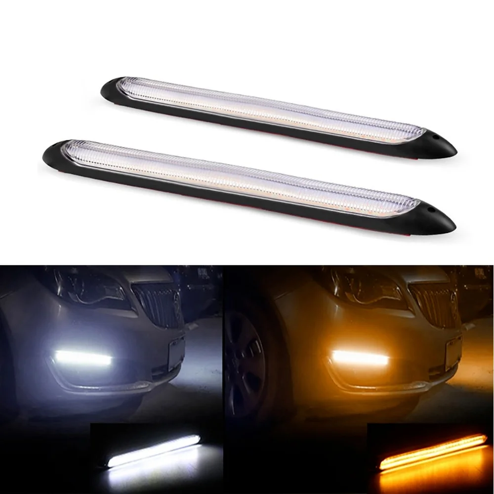 2x Car DRL LED Daytime Running Light Flow Yellow Turn Signal White ...
