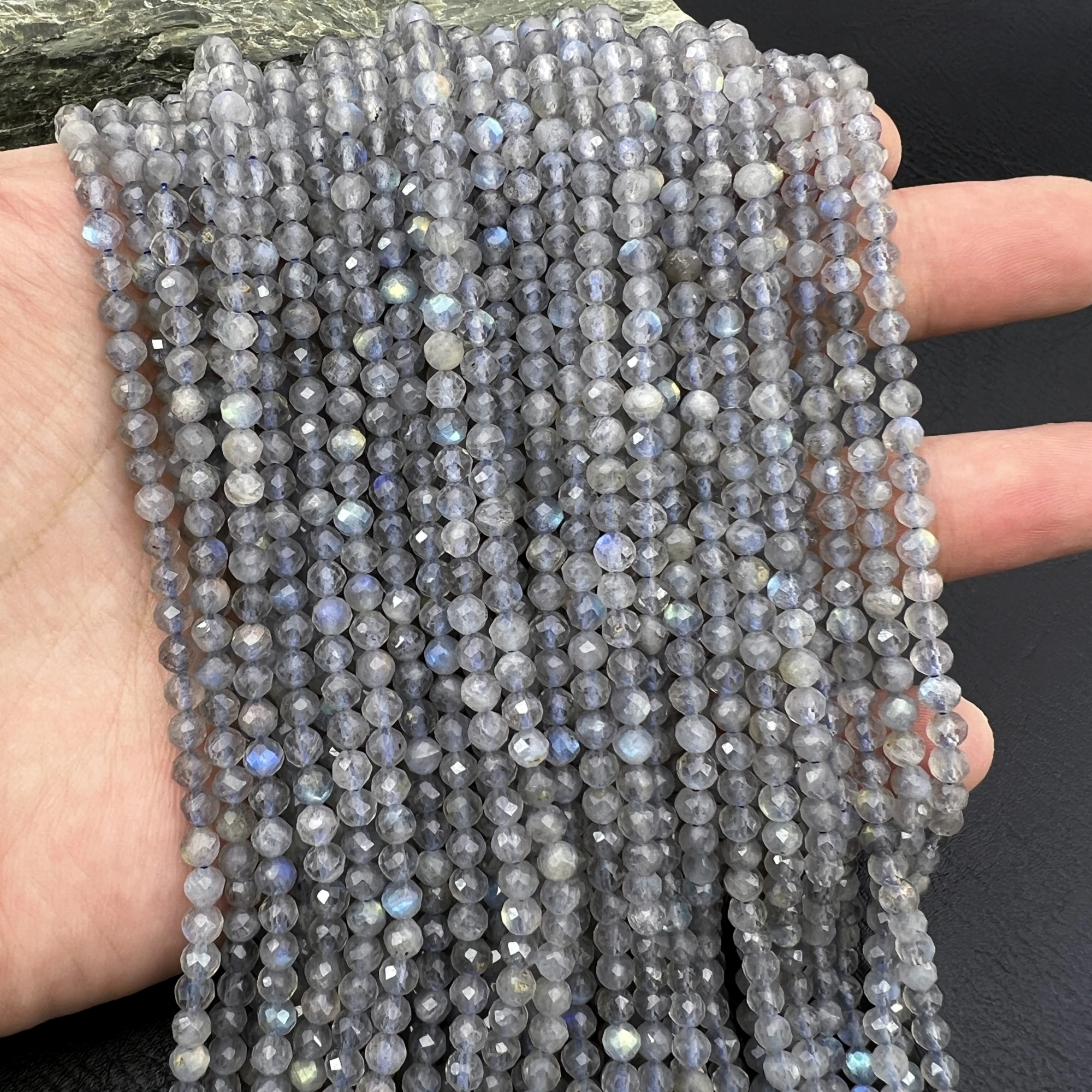 5Strands AAA 4MM Natural Stone Gray Labradorite Moonstone Round Faceted ...