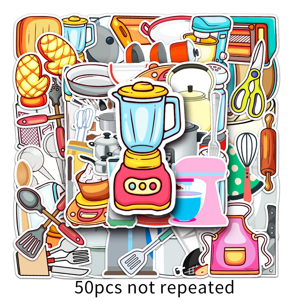 10-50PCS-Kitchen-Utensil-Stickers-Cartoons-Cooking-Supplies-Waterproof ...