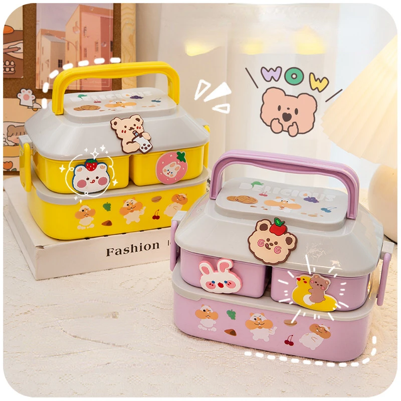 Cute Portable Lunch Box For Girls School Kids Plastic Picnic Bento Box ...
