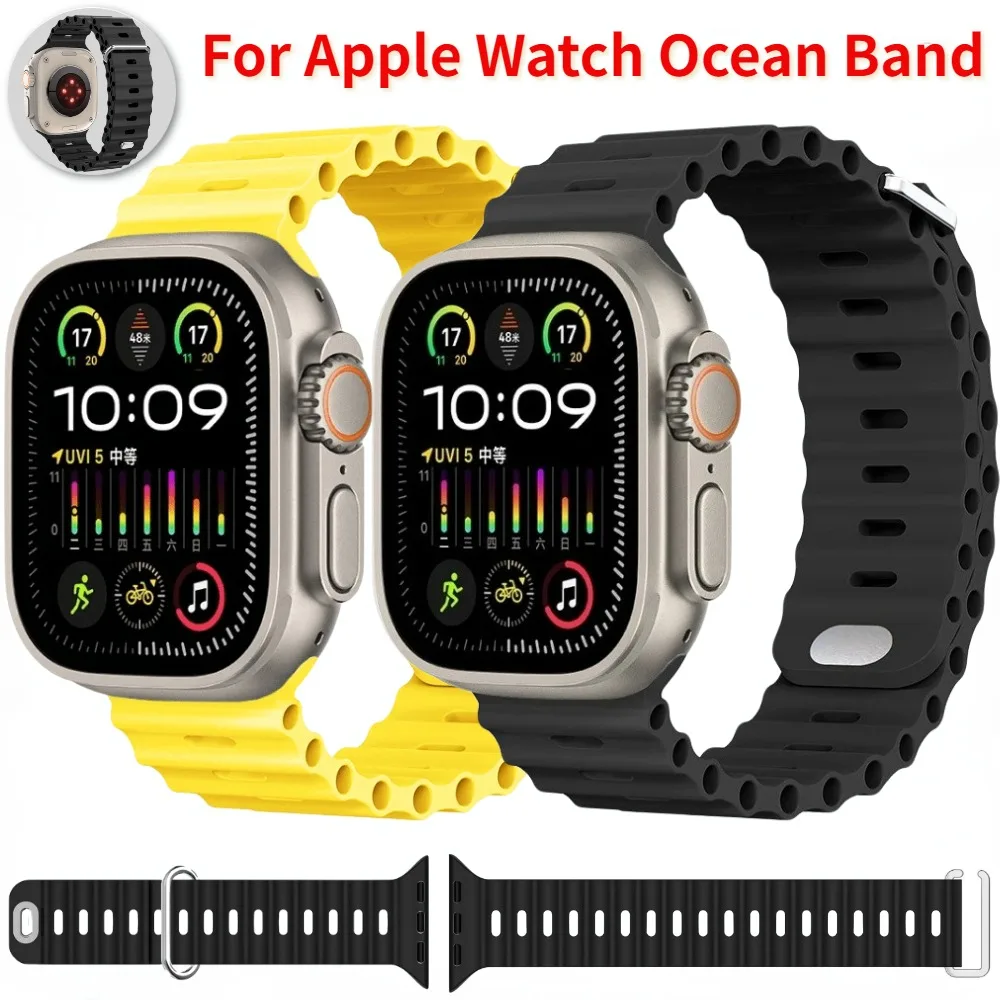 Ocean Silicone Band for Apple Watch Ultra 2 49mm Strap 9 8 7 45mm 41mm ...