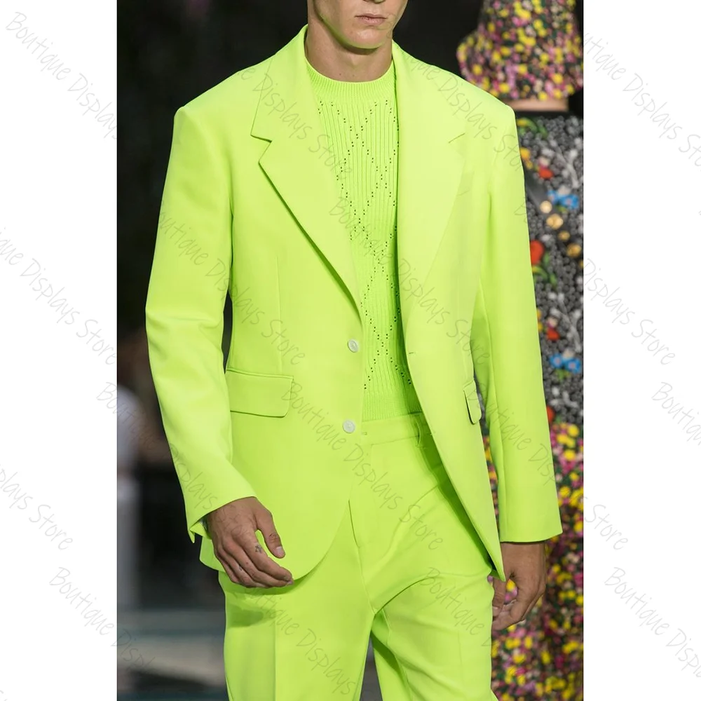 Bright Fluorescent Green Single Breasted Men Suit Two Pieces(Jacket ...
