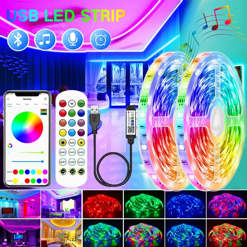 USB Bluetooth Led Strip Lights RGB 5050 1M-30M Infrared Control Luces ...