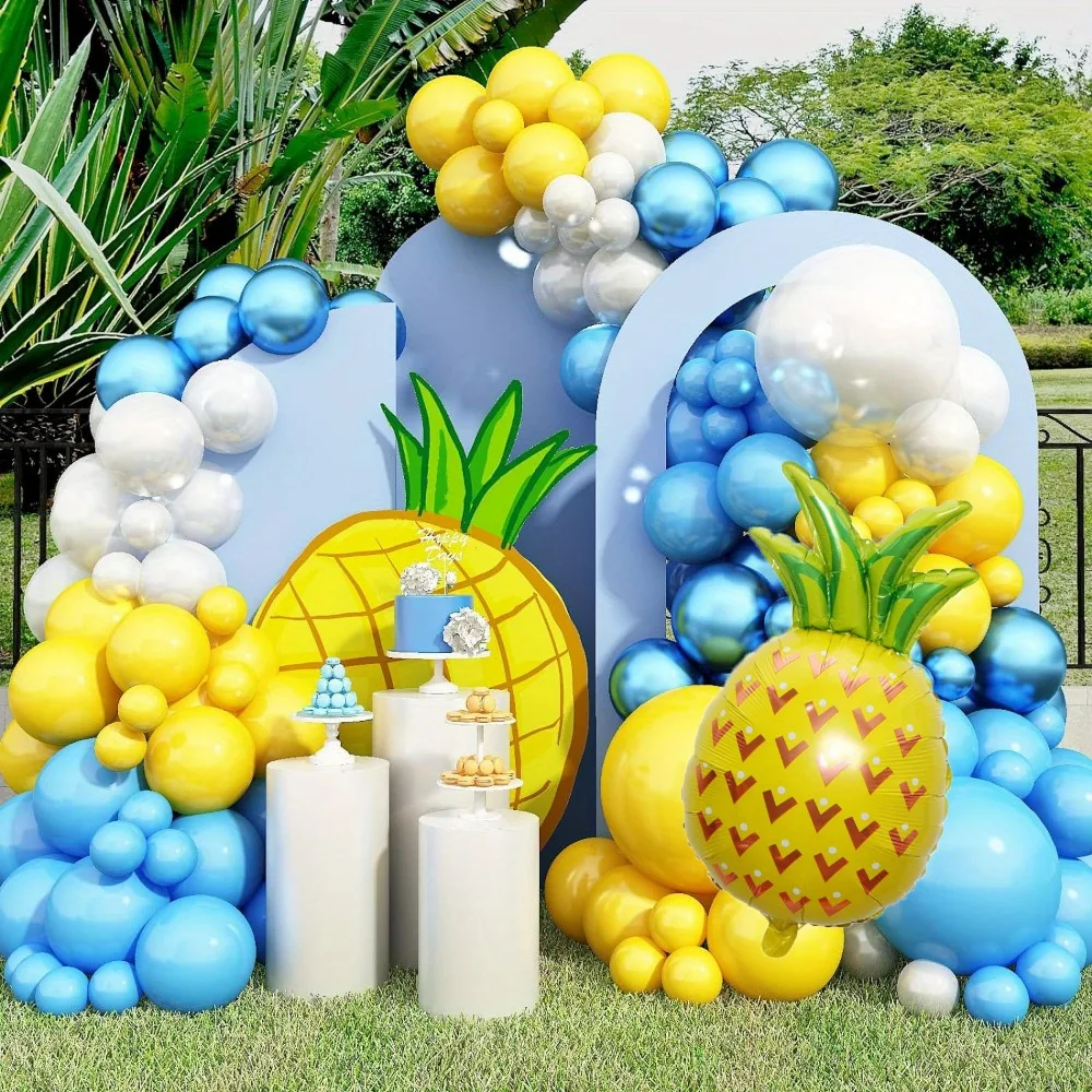 90PCS-Tropical-Pineapple-Balloon-Arch-Kit-Yellow-Blue-and-White ...